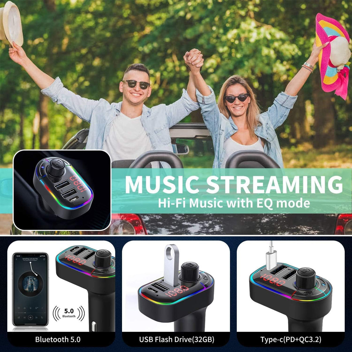 Multifunction Wireless Car MP3 Player 5.0 Bluetooth FM Transmitter + D ...